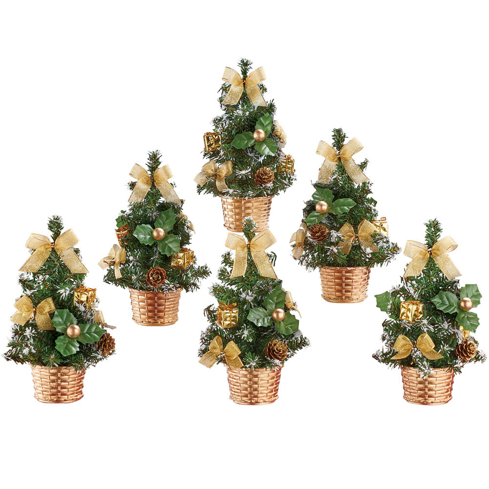 The Holiday Aisle® 6 Piece Festive Mini Christmas Tree Set & Reviews ...