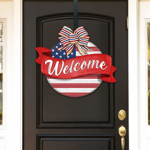 August Grove® Crabill American Flag Welcome Sign | Wayfair