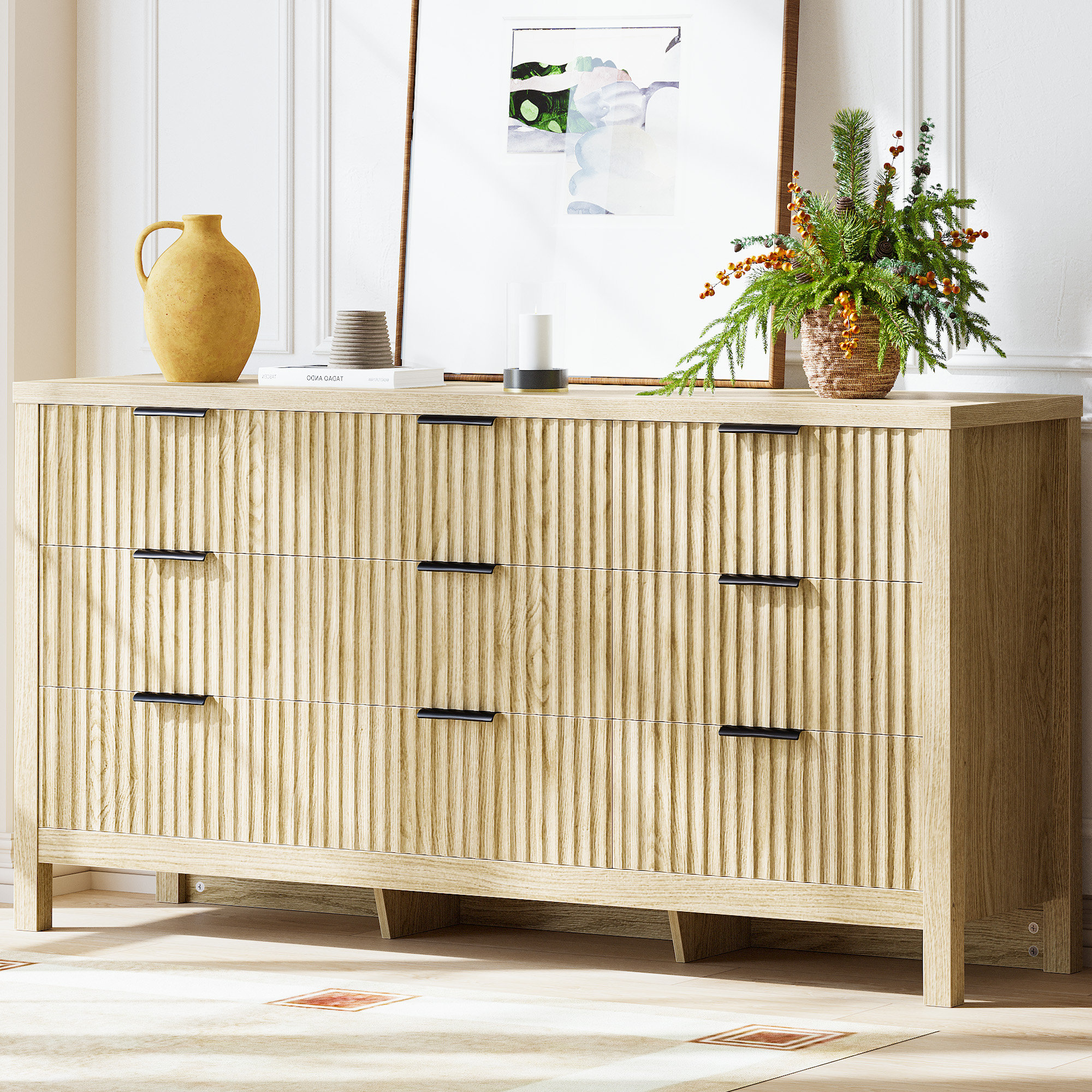 Latitude Run® Fluted 9 Drawers Dresser For Bedroom, Modern Chest Of ...
