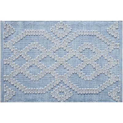 CompanyC Cable Geometric Handwoven Blue Indoor / Outdoor Use Area Rug ...