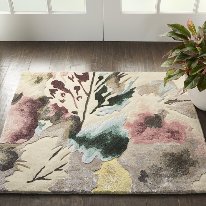 Orren Ellis Byrom Handmade Beige/Pink/Green Rug | Wayfair