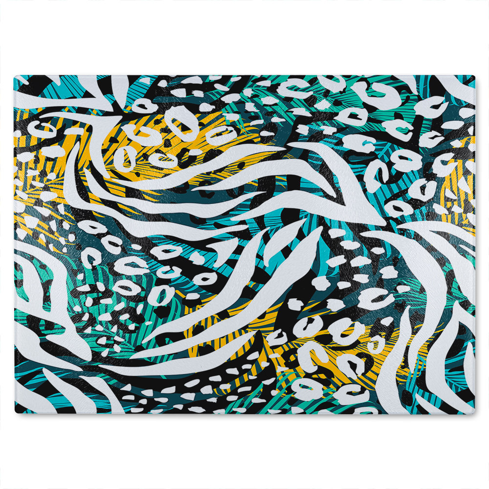 Andrew Lee Tropical Leaves & Animal Print Glass Chopping Board ...