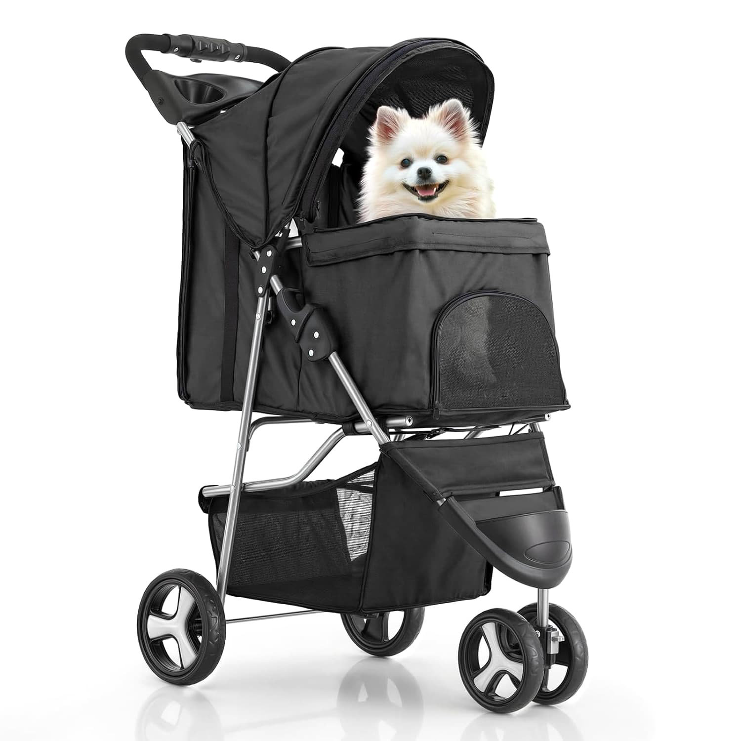 MASMAT Foldable pet carrier with a rain cover, three-wheel design ...