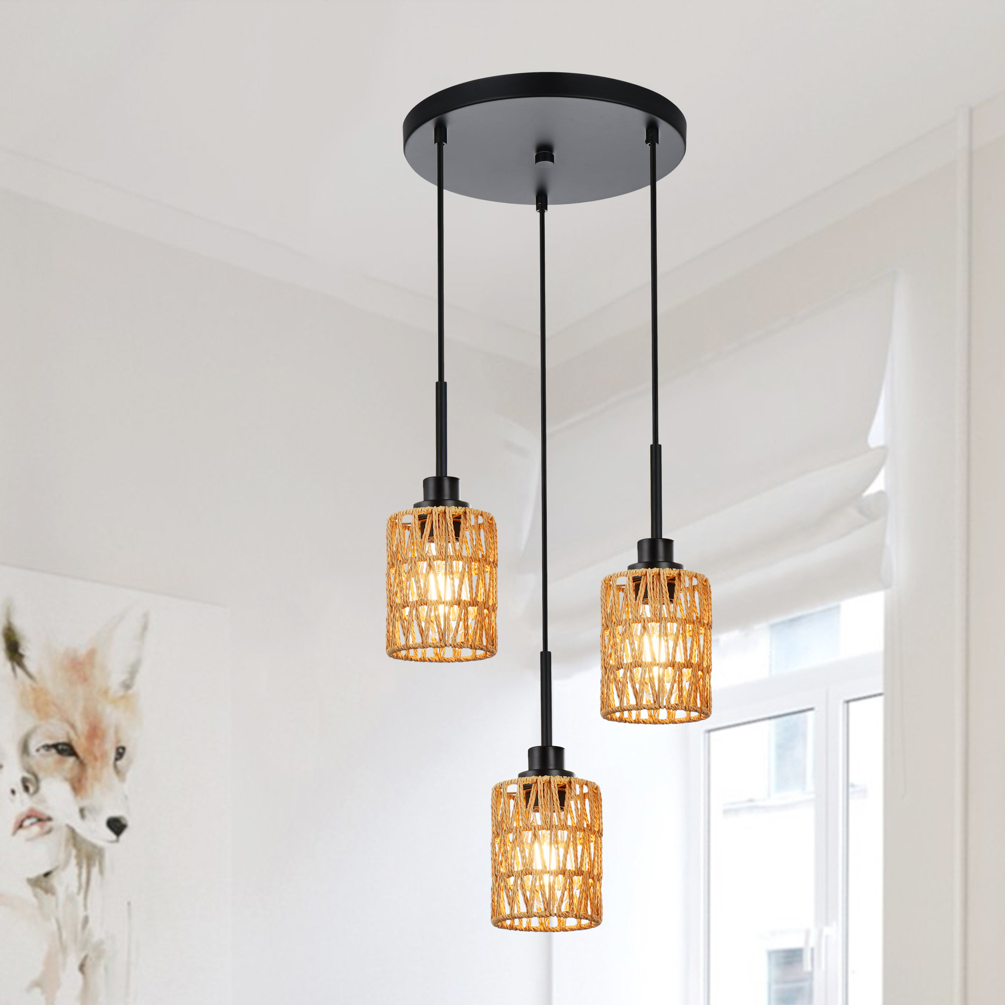 Bay Isle Home™ 3-Light Farmhouse Rattan Pendant Lights Kitchen Island ...