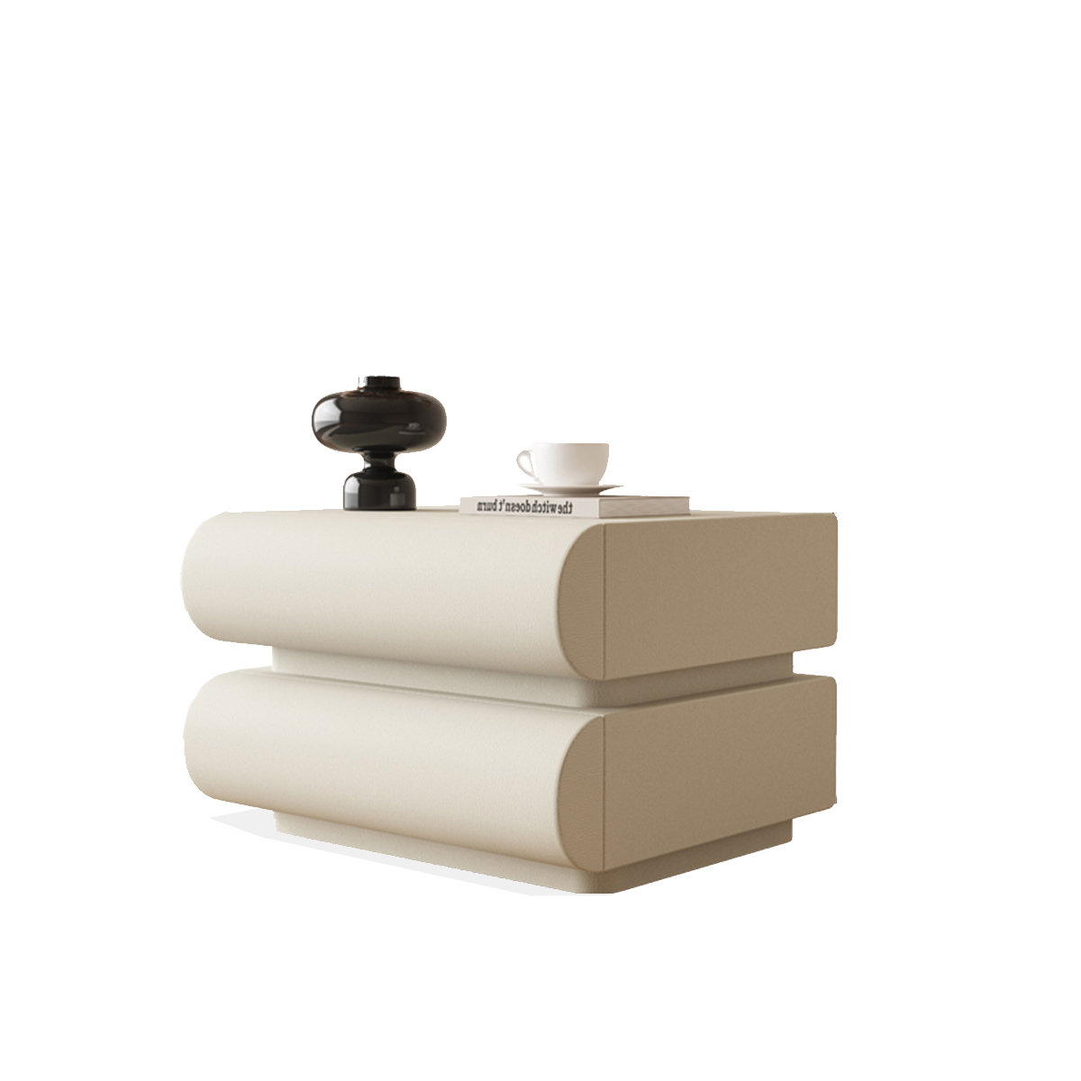 STONE DRAGON TILE ARTS LLC Creamy White Bedside Table, Leather ...