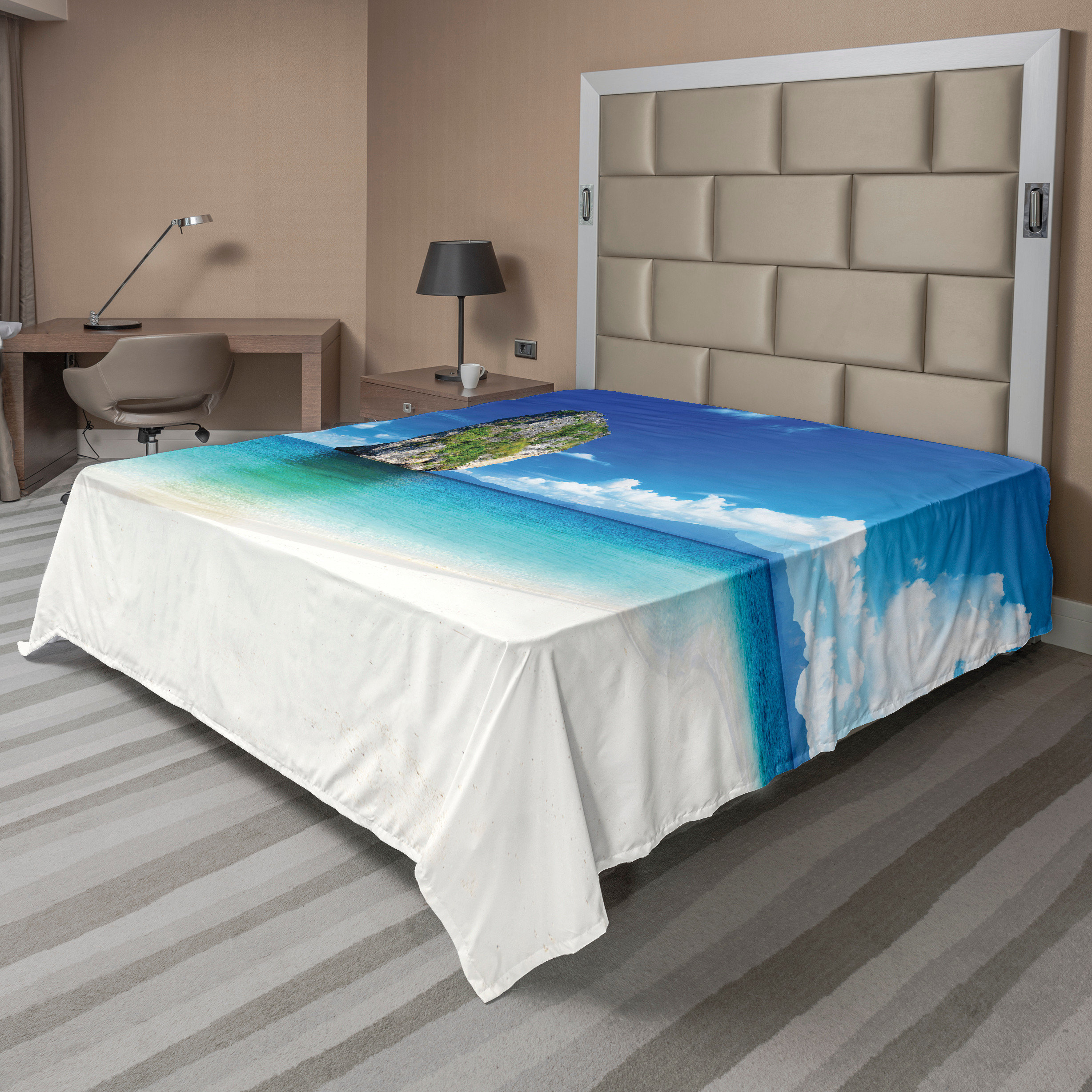 Ambesonne Scenery Top Flat Sheet Exotic Coastline Blue White Cream ...