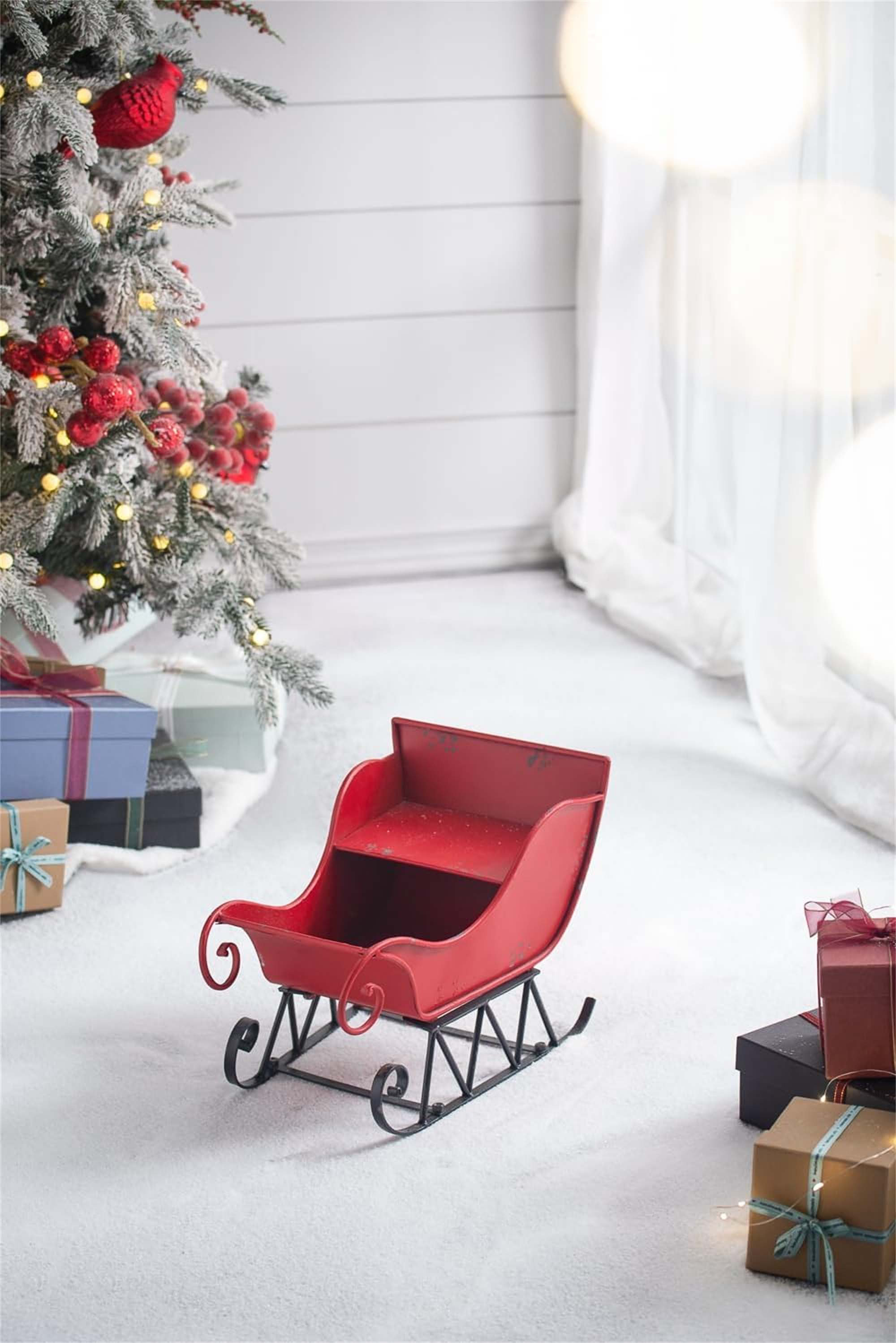 Astoria Grand Iron Red/Black Sleigh Small, Distressed Christmas Santa ...