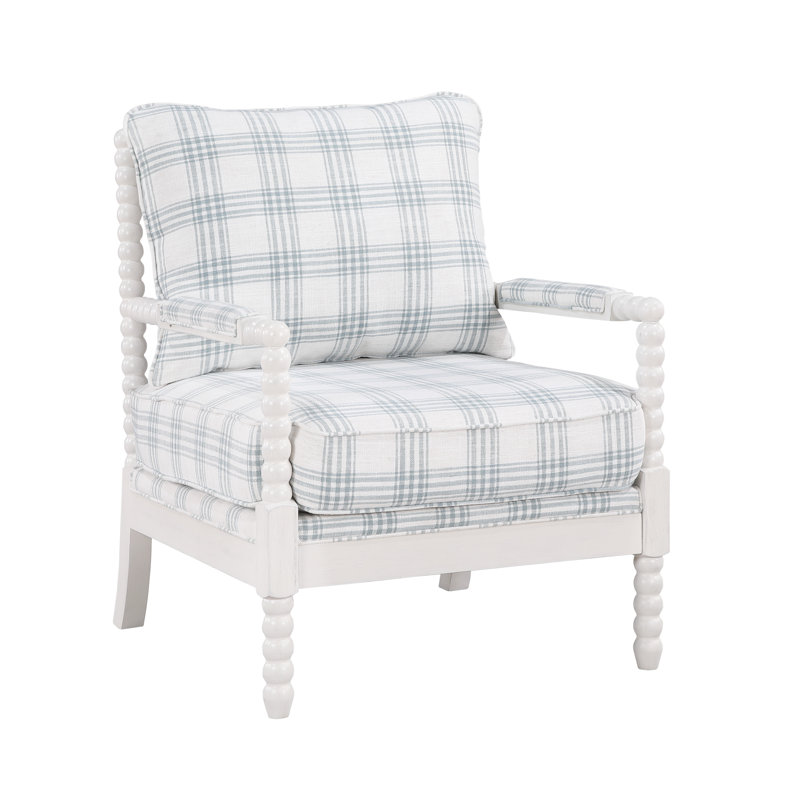 August Grove® Chandee White and Blue Plaid Accent Chair | Wayfair