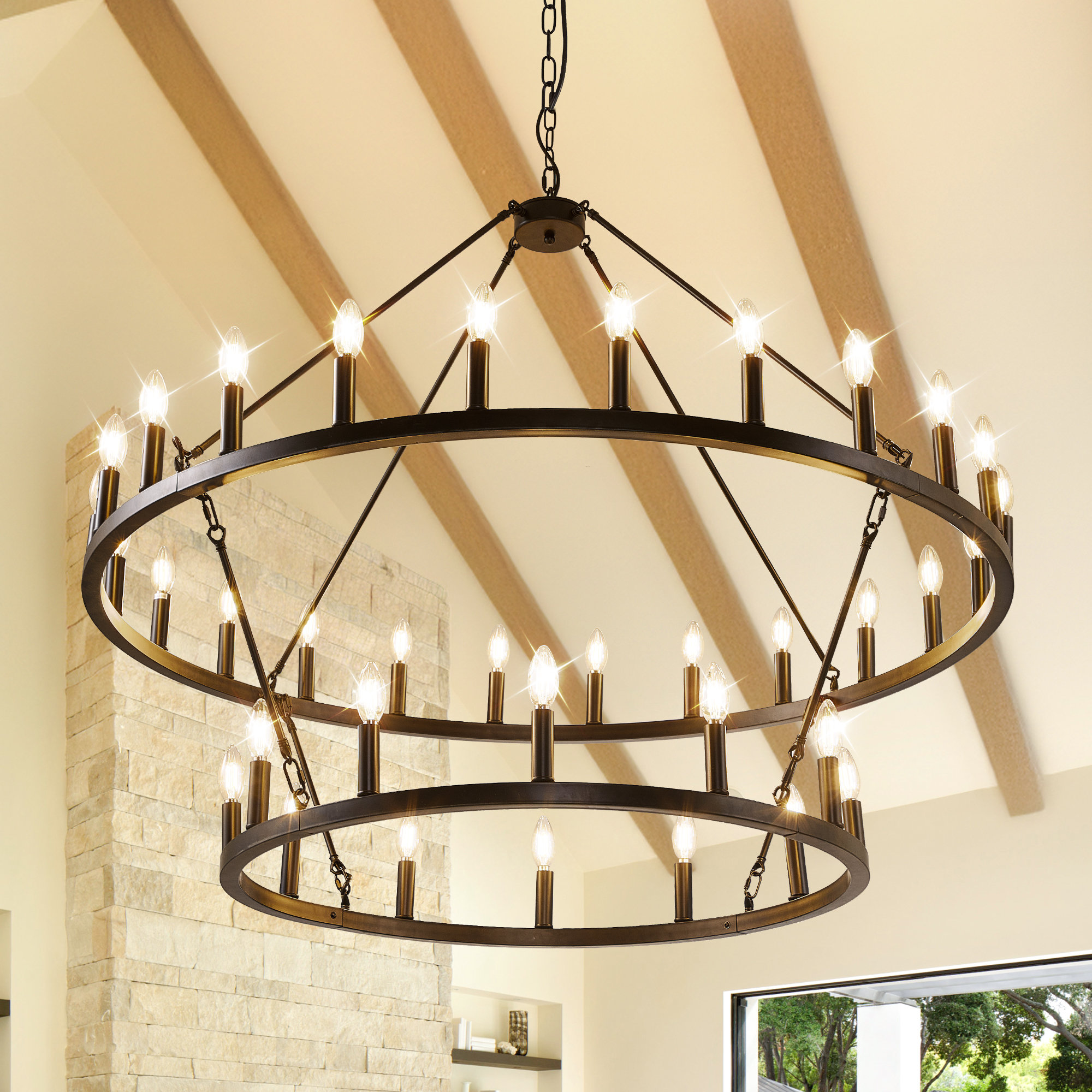 17 Stories Tianga 36 - Light Dimmable Wagon Wheel Chandelier & Reviews ...