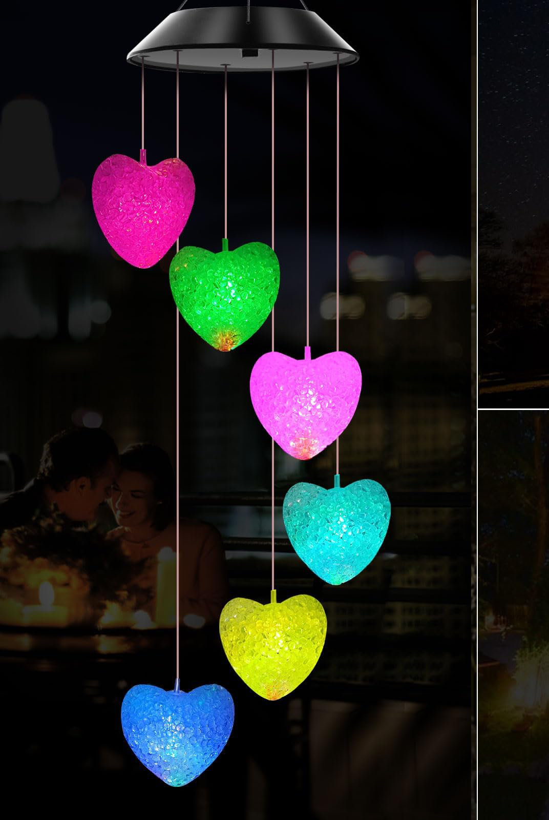 Arlmont & Co. Heart Solar Wind Chimes Colour Changing Lights Outdoor ...