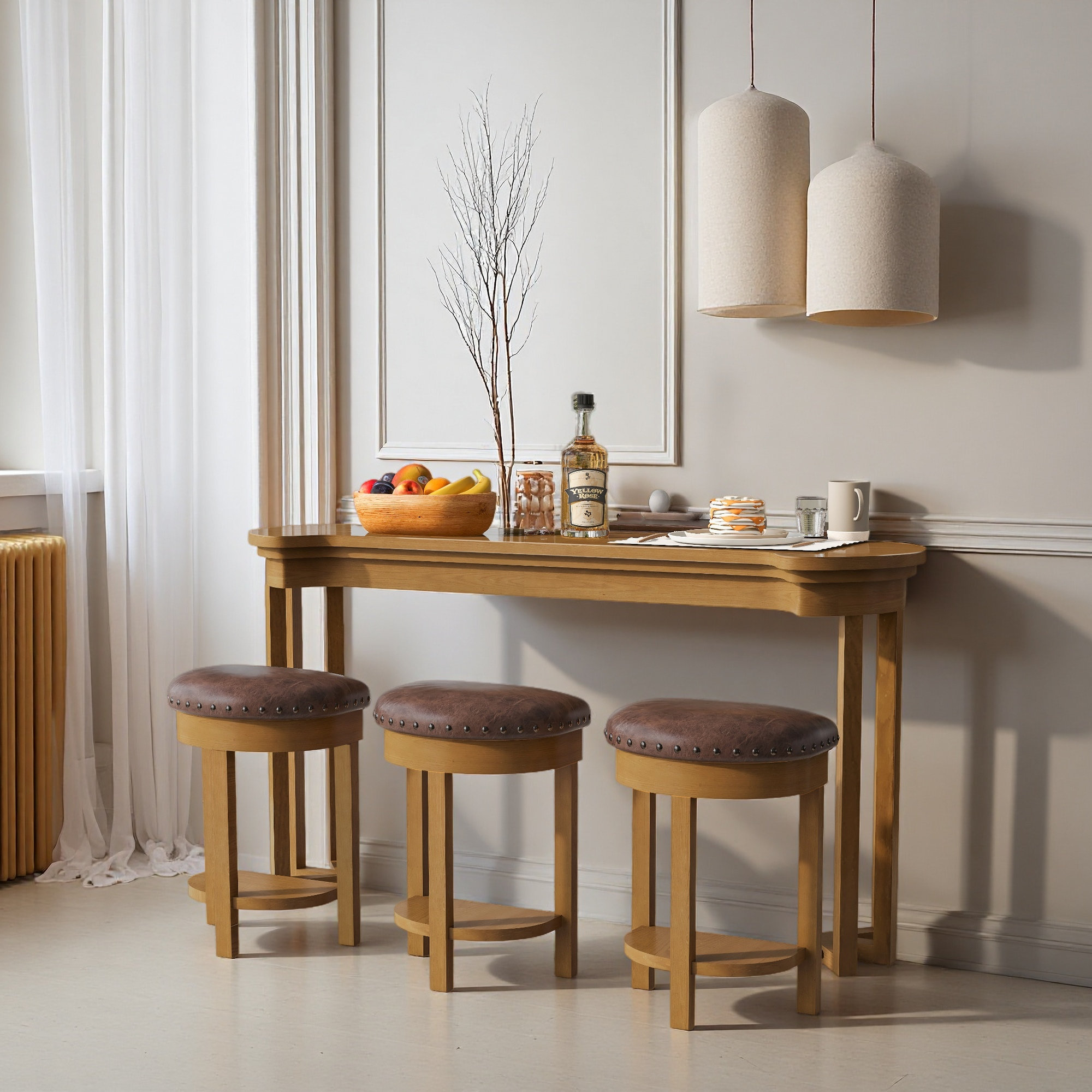 Winston Porter 4 Piece Bar Table Set With3 PU Upholstered Bar Stools ...