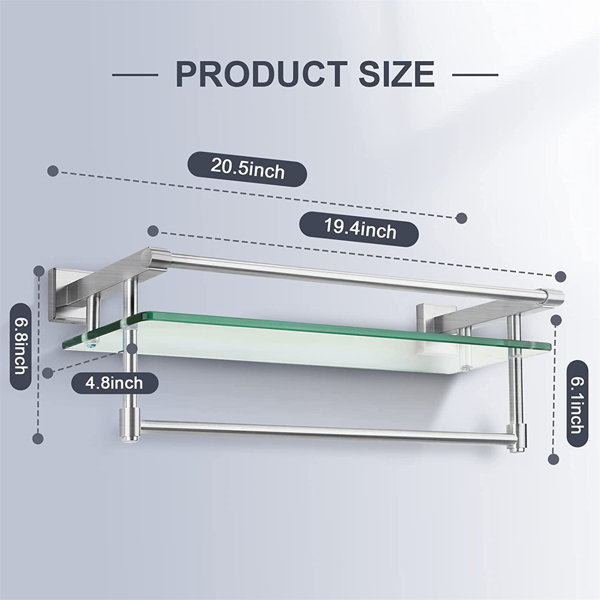 Rebrilliant Bathroom Glass Shelf Towel Rack Shelf Glass Organizer Wall ...