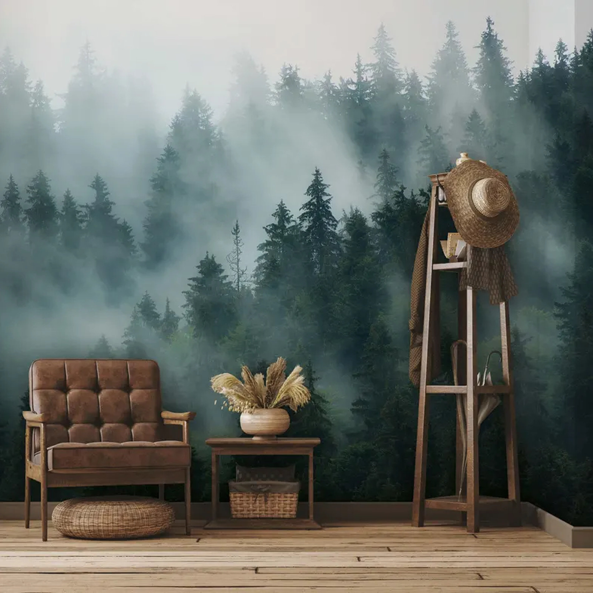 Red Barrel Studio® Green Misty Forest Wallpaper, Scandinavian Pine ...