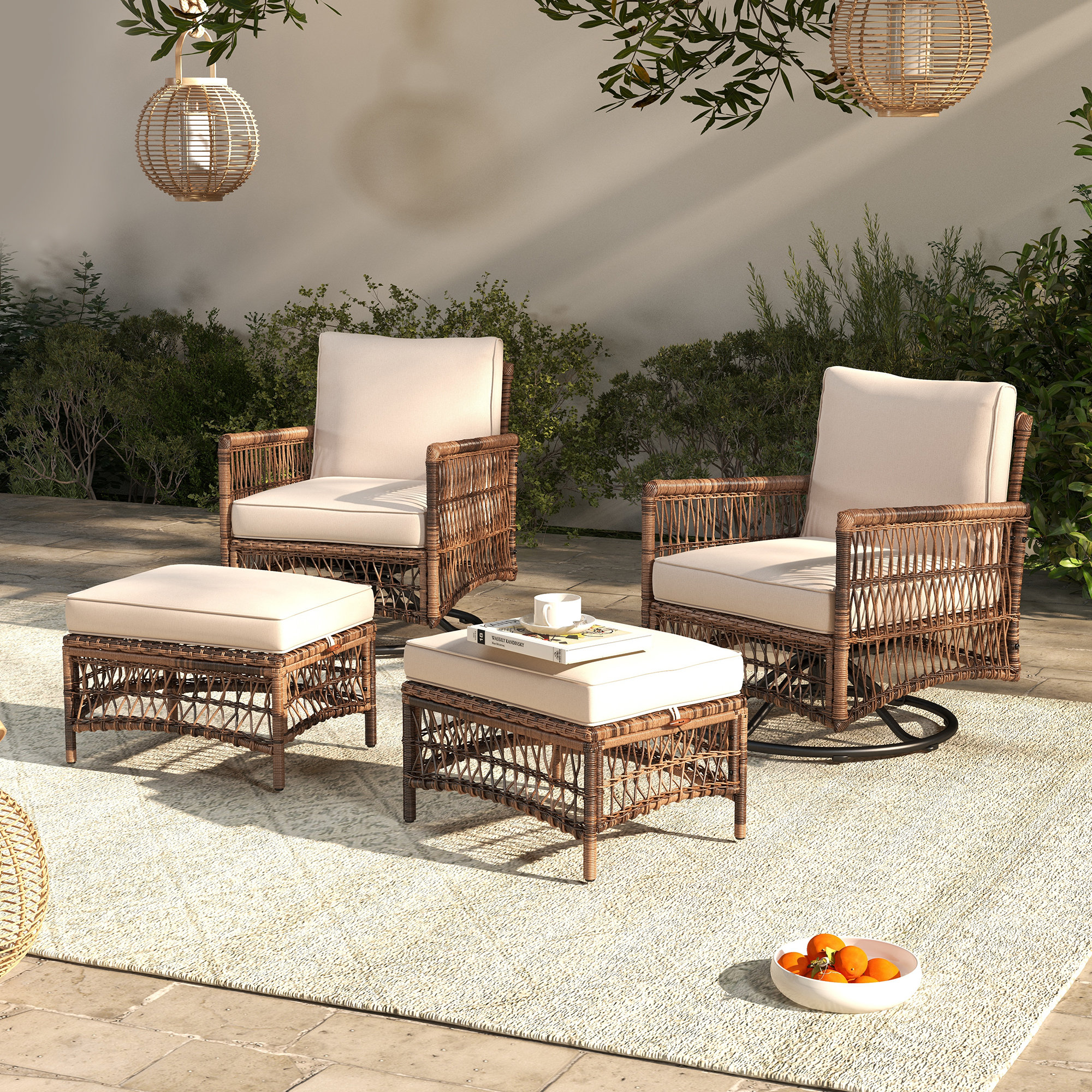 Bayou Breeze 4-piece Rattan Wicker Patio Rocking Chirs Set With Ottoman ...