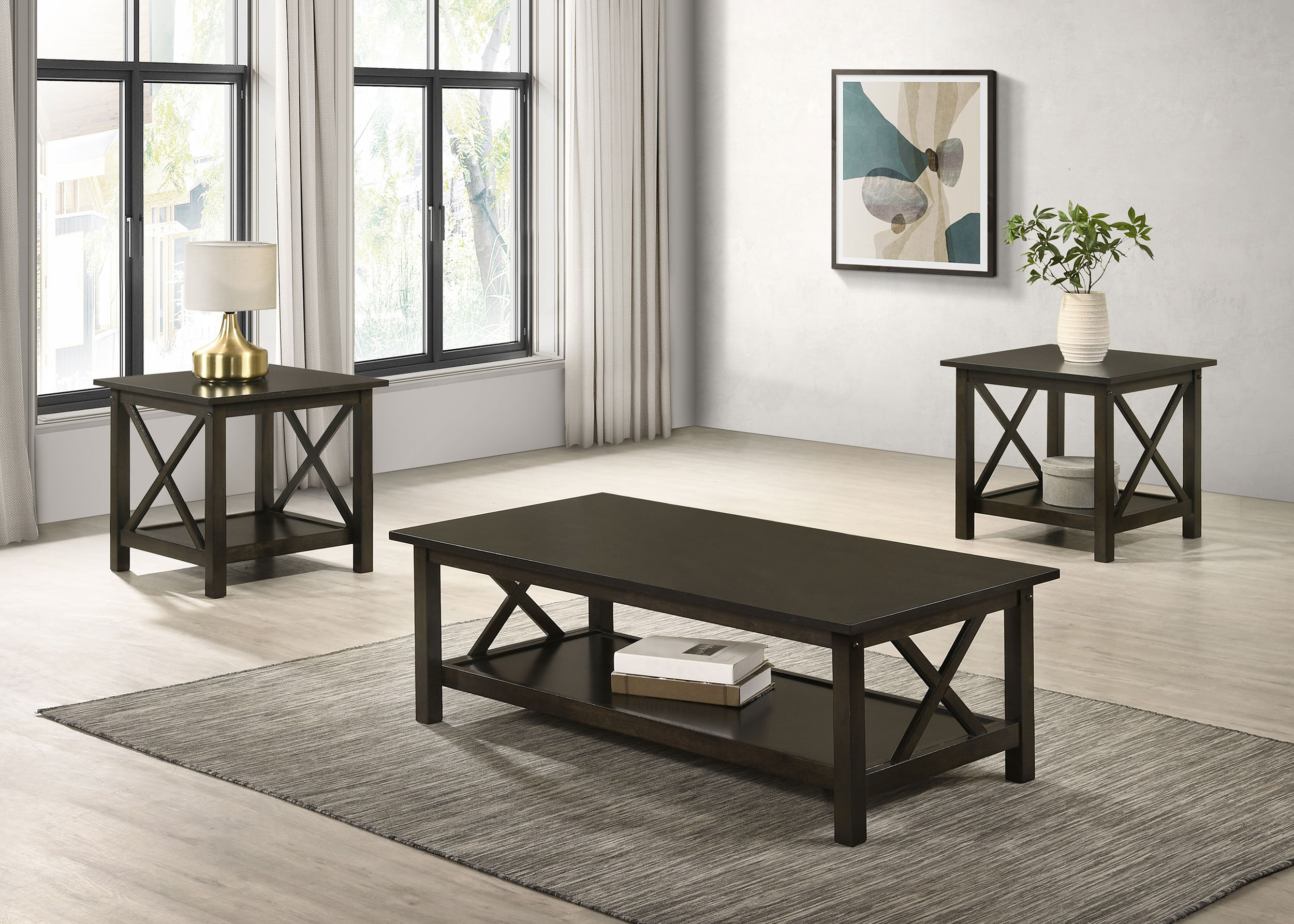 Gracie Oaks Rachelle 3-Piece Rectangular Coffee Table Set Deep Merlot ...