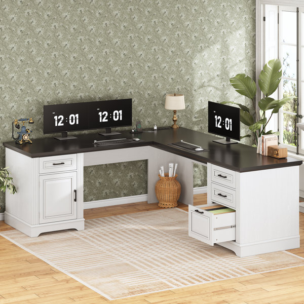 Lark Manor™ Farmhouse Executive L Shaped Desk, Home Office Desk With ...