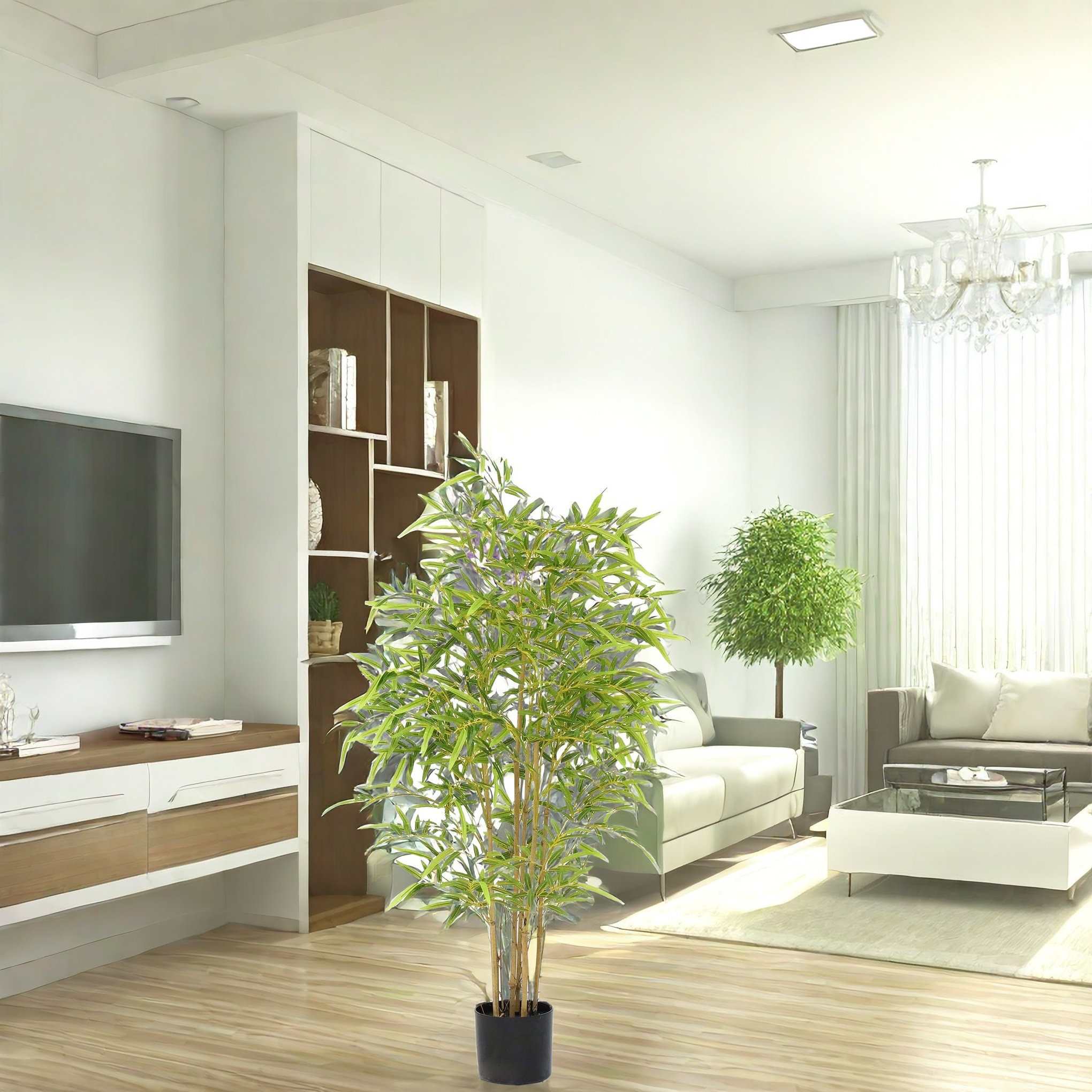 Primrue Artificial Bamboo Tree, Fake Bamboo Tree With Silk Leaves And ...