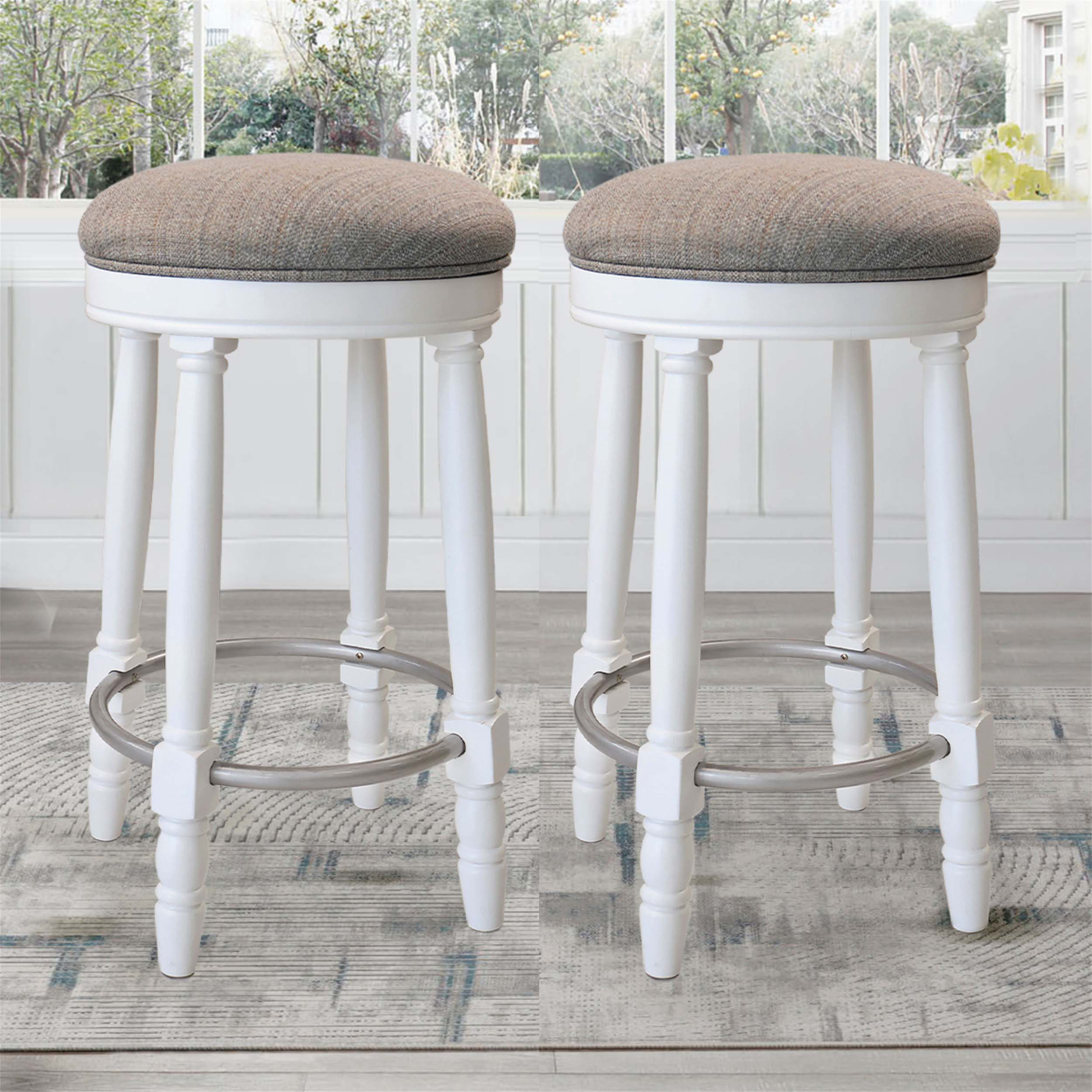 Charlton Home® Set of Two Bar Stools with 360° Swivel Function, Wooden ...