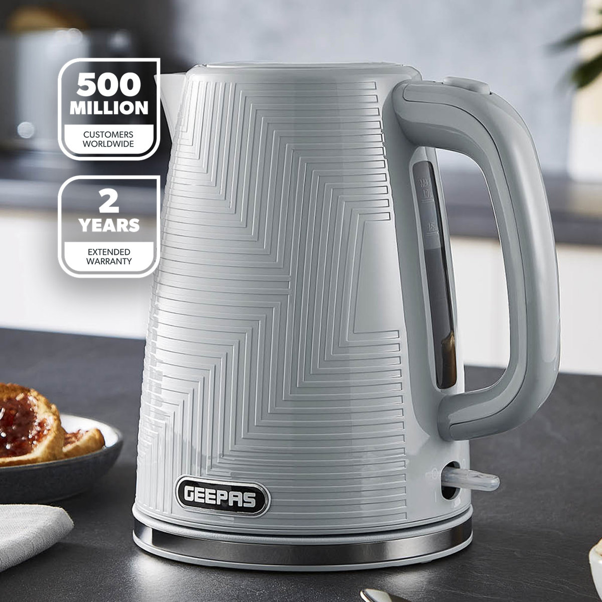 Geepas 1.7L 3KW Cordless Electric Kettle, 900W 2 Slice Bread Toaster ...