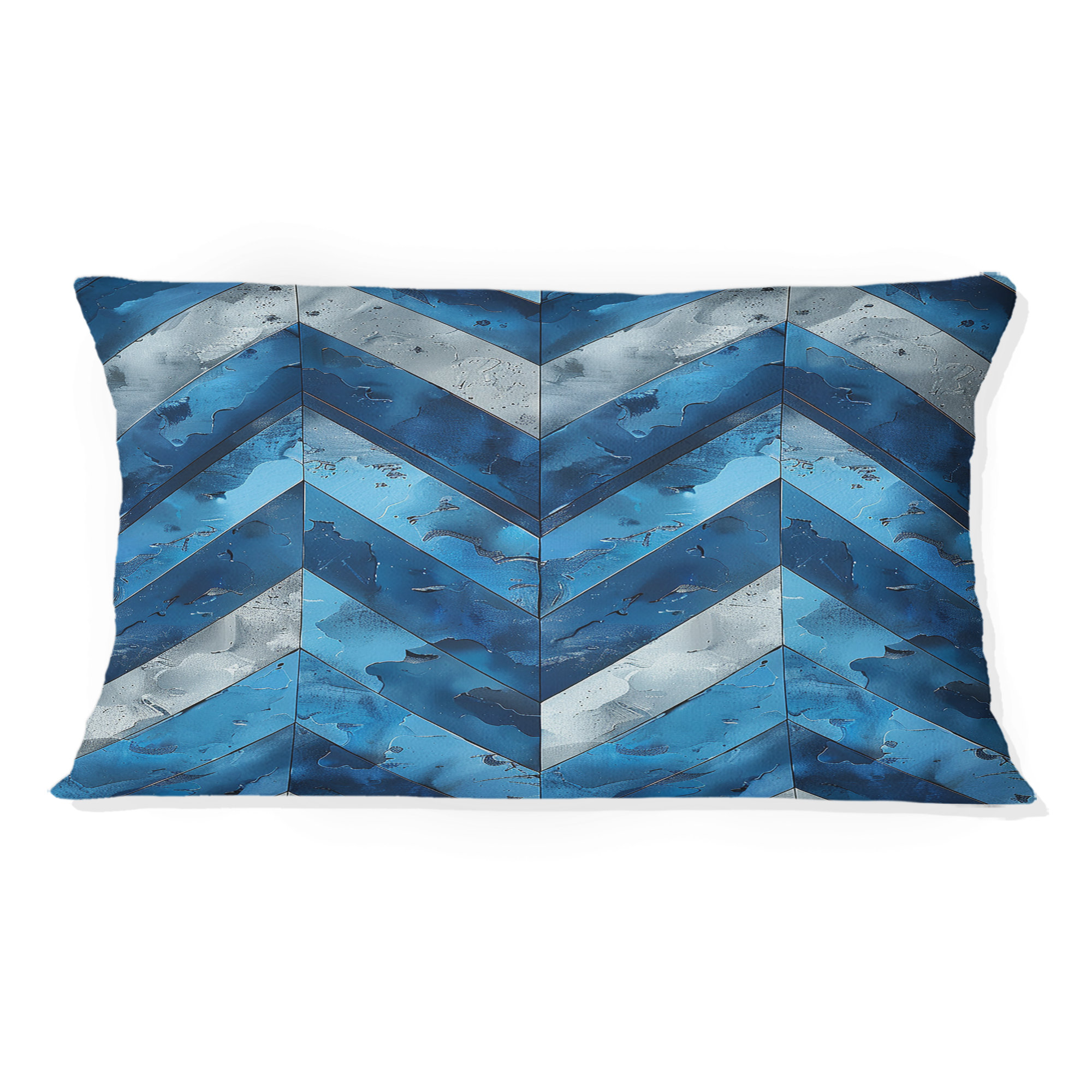 Design Art Blue Chevron Print I - Modern Lumbar Pillow | Wayfair