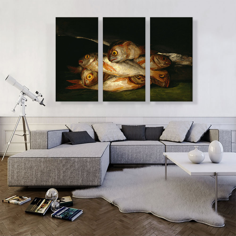 ARTCANVAS Still Life with Golden Bream 1812 by Francisco Goya - 3 Piece ...