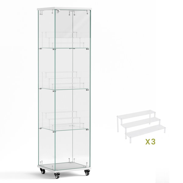 Latitude Run® 4 Tier Glass Display Cabinet, White Lockable Glass ...