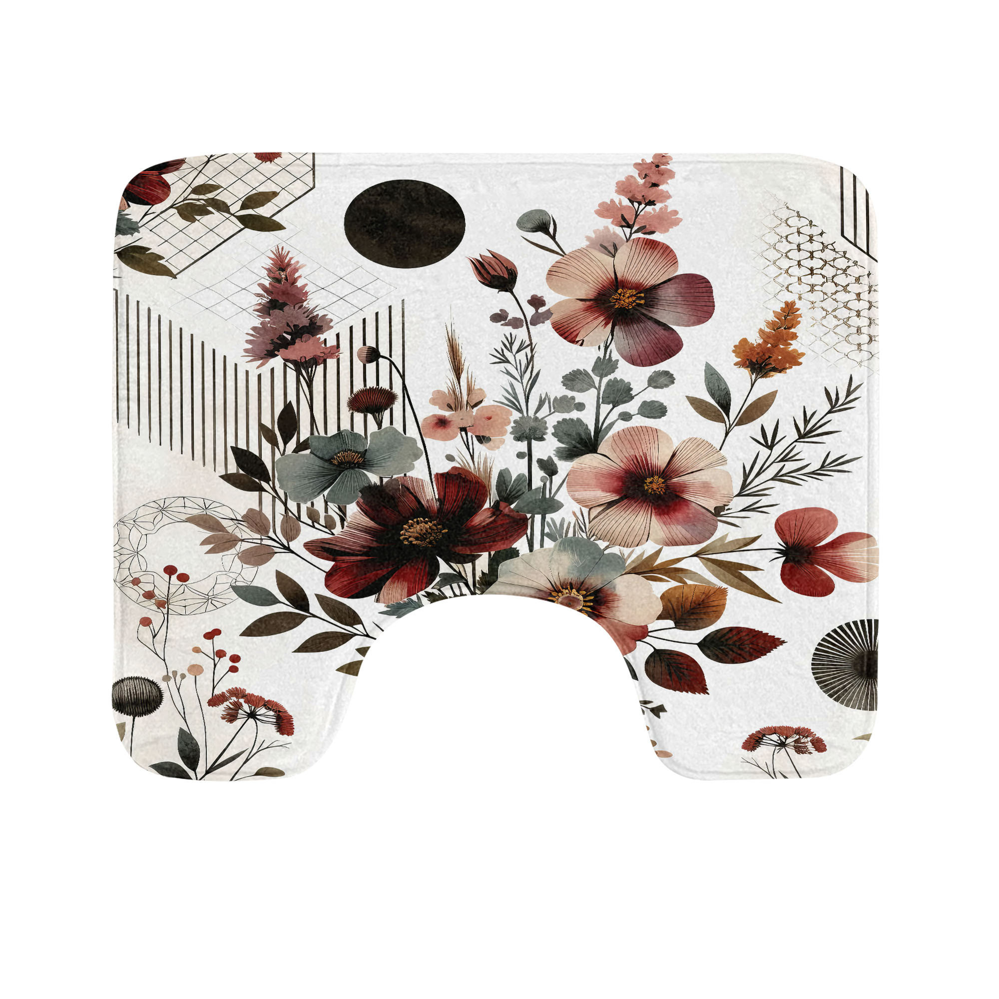 Fleur De Lis Living Floral Toilet Mat U-Shape Bathroom Rug 20" Maroon ...