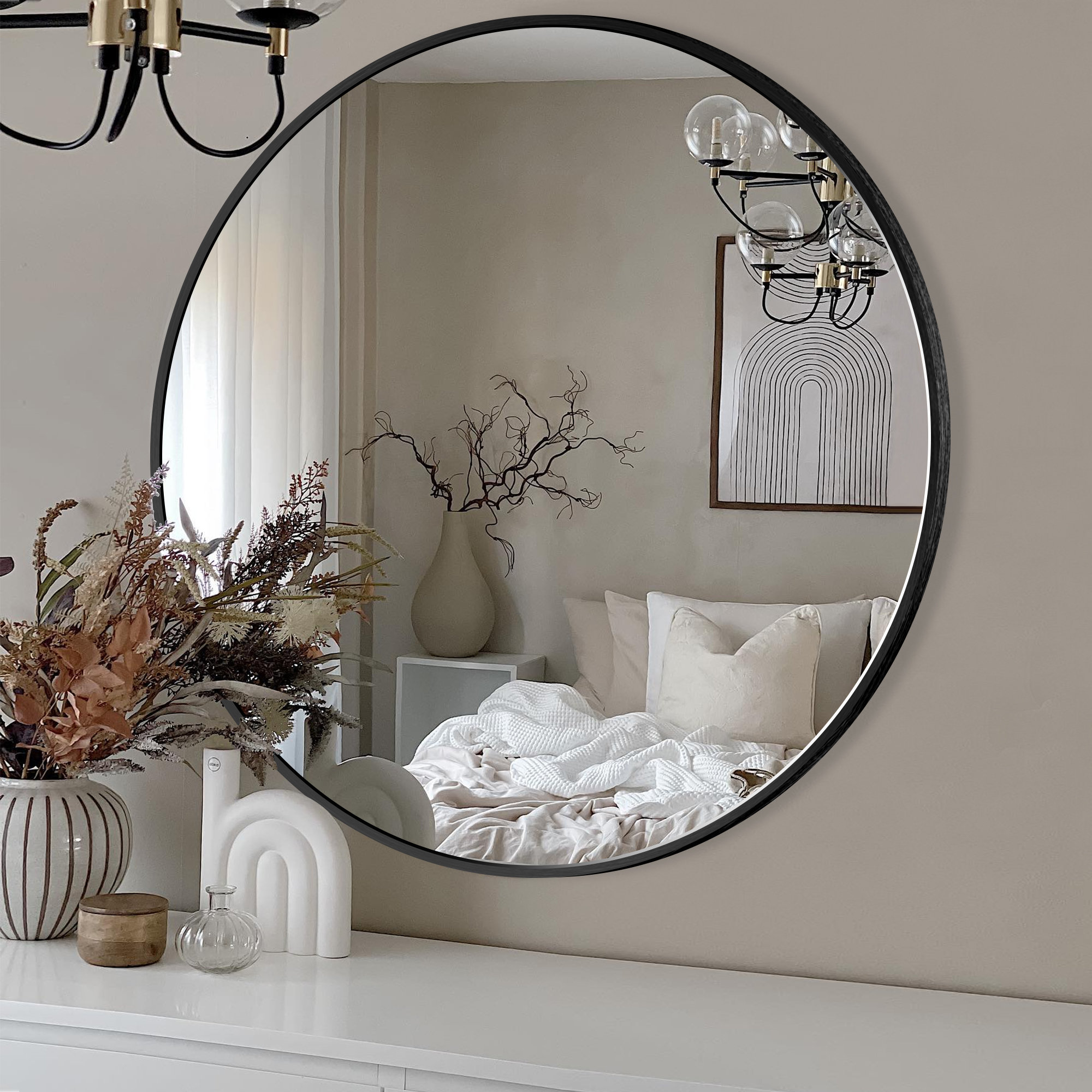 Ebern Designs Malakhi Modern Bathroom Wall Mounted Round Vanity Mirror ...