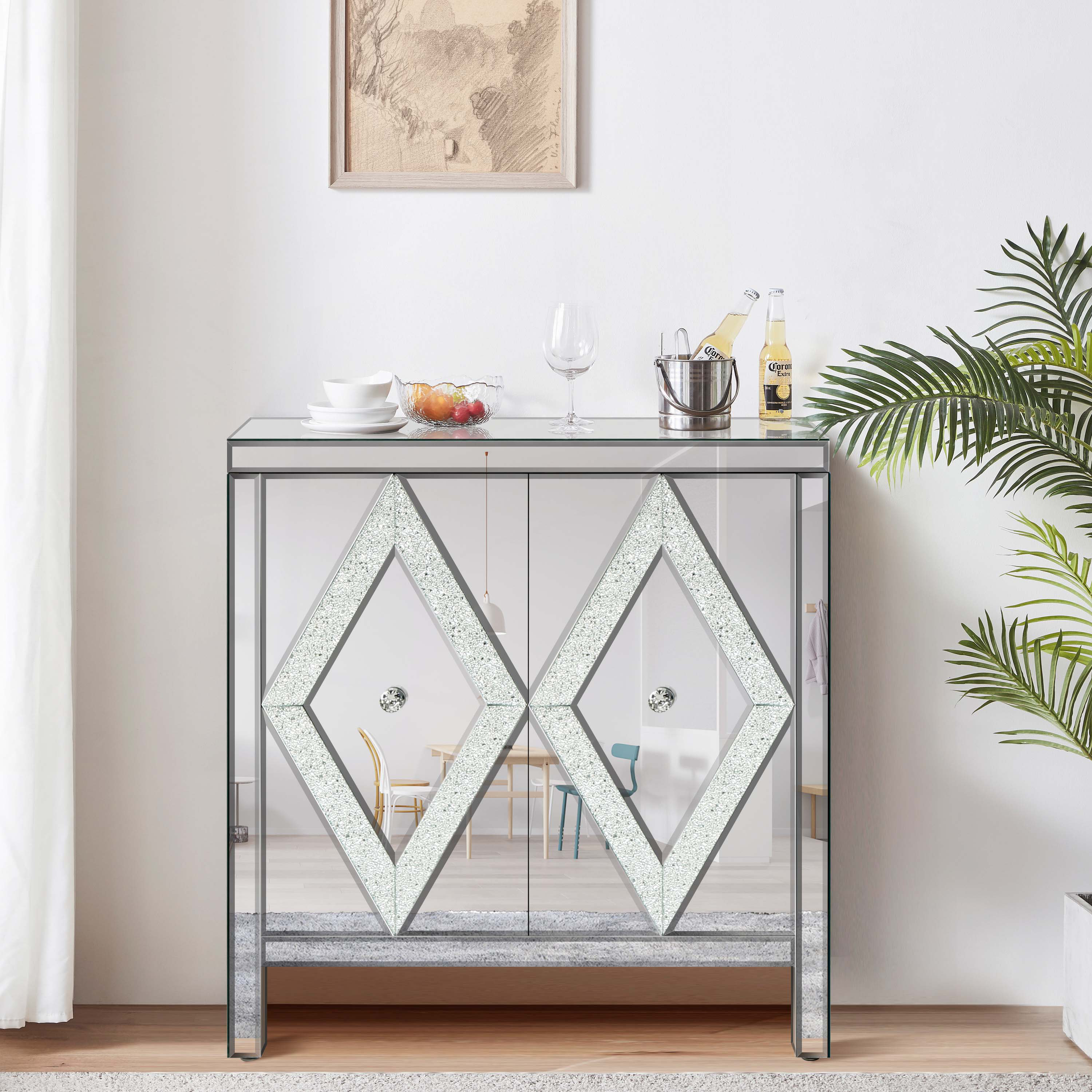 Everly Quinn Wood Console Table with Mirror Trim, Diamond Shape Design | Wayfair