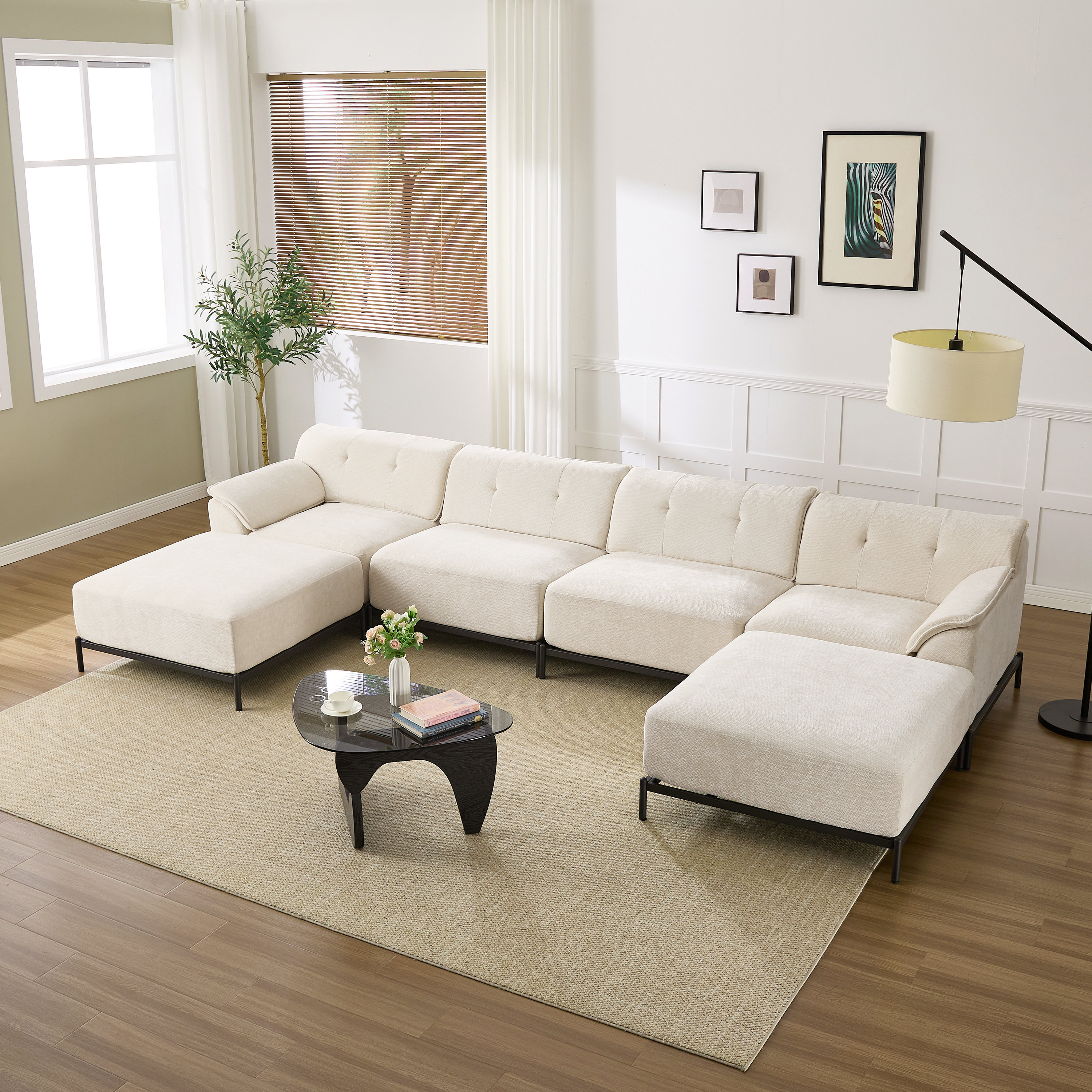Latitude Run® Chenille U-Shaped Modular Sofa with Ottoman for Living ...