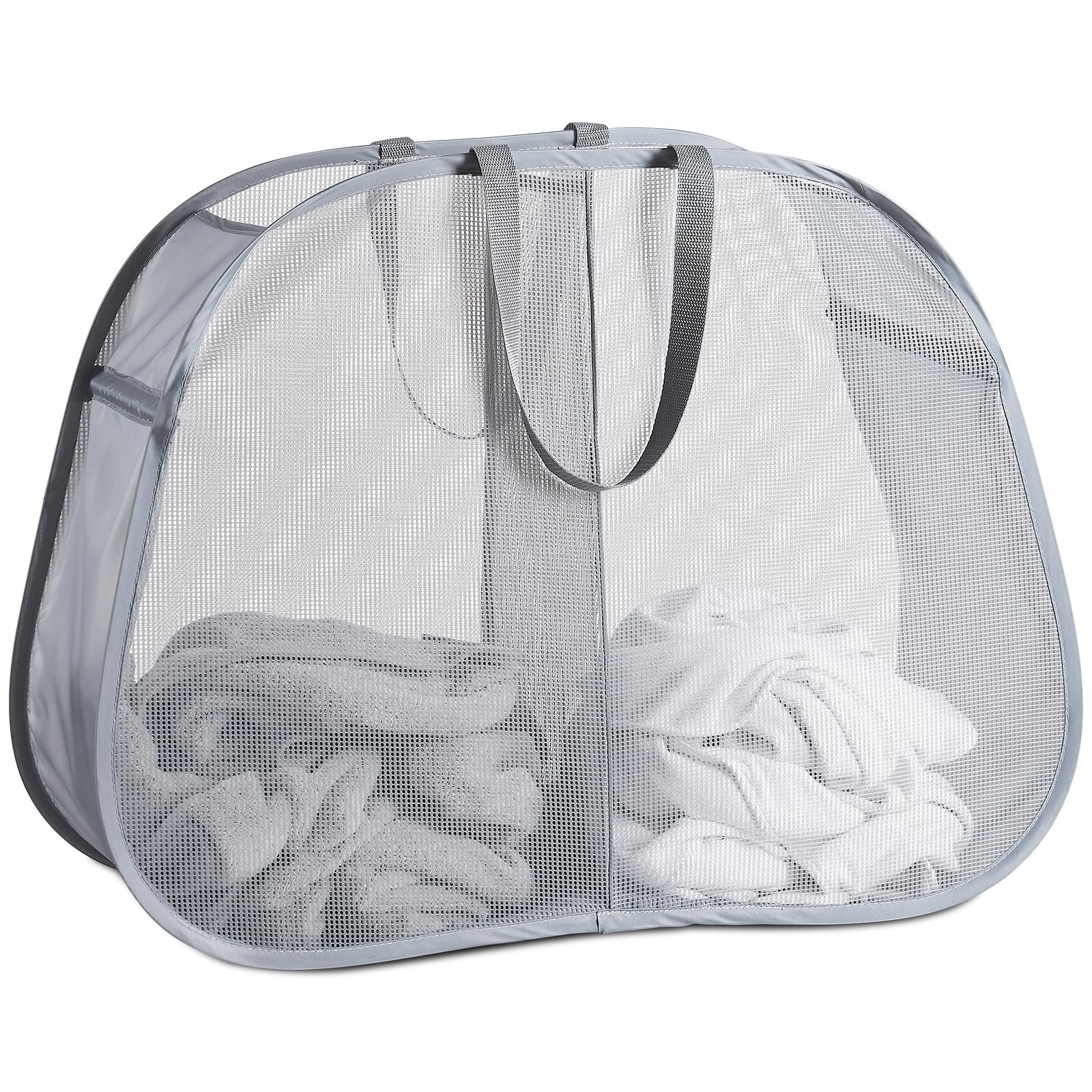 Rebrilliant Mesh Pop-Up Laundry Basket 2 Compartments, Foldable And ...