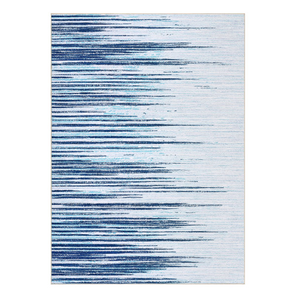 17 Stories Washable Indoor Abstract Area Rug Modern Low Pile Striped ...