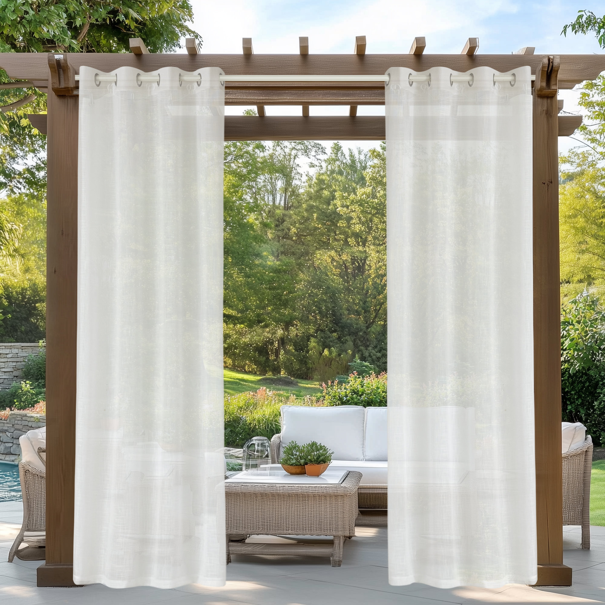 Latitude Run® Draycott Polyester Semi-sheer Outdoor Curtain Pair(Set of ...