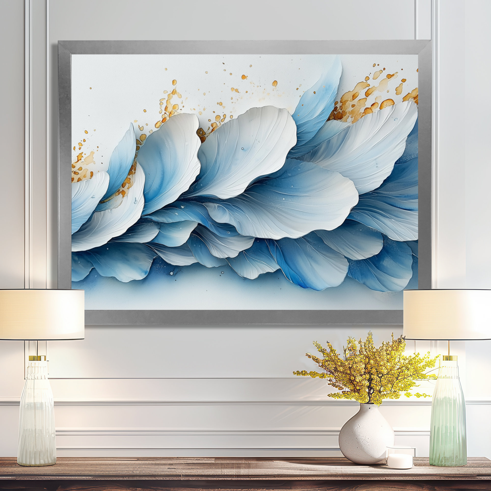 Mercer41 Ocean Blue Delicate Floral Petals I - Abstract flowers Wall ...