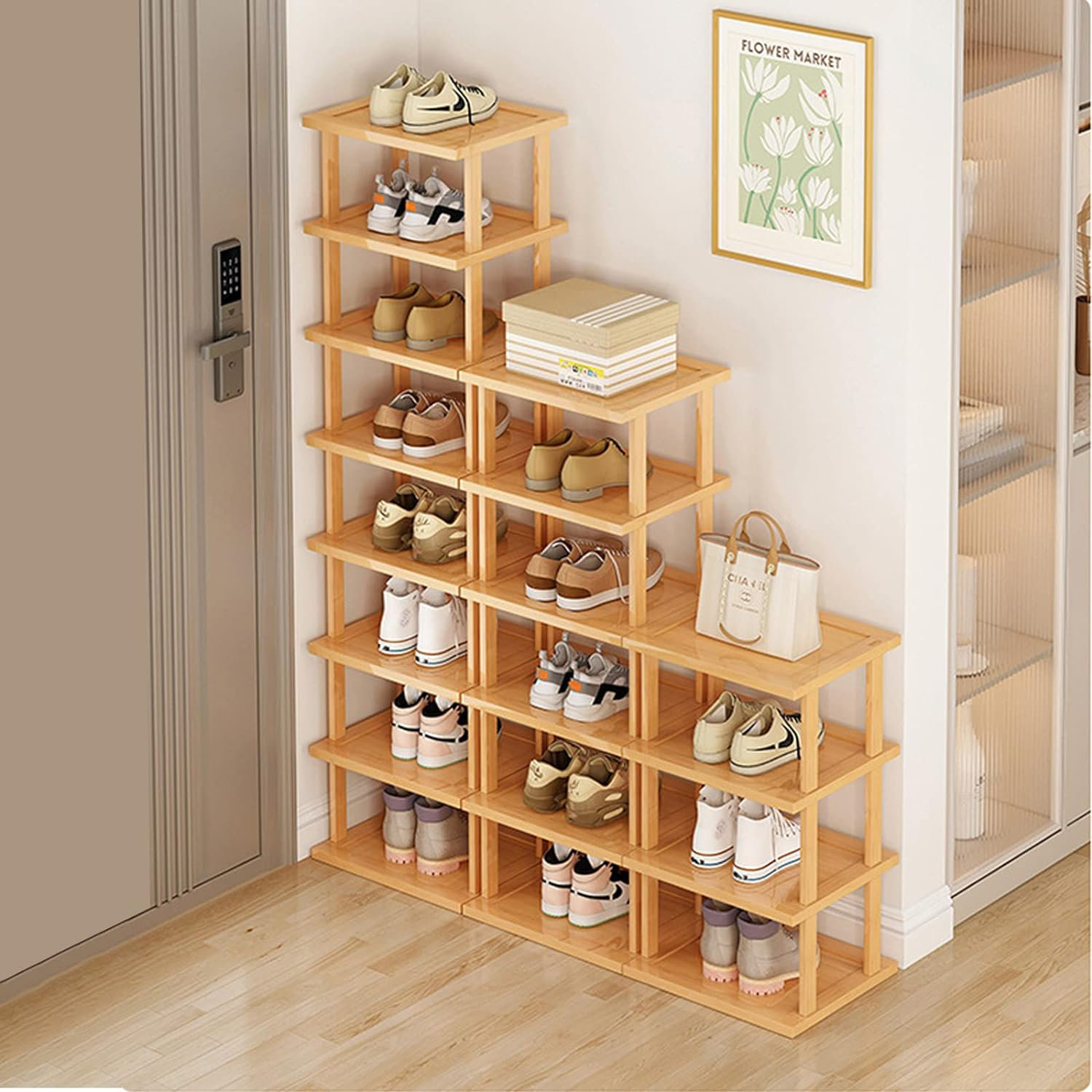 Rebrilliant Bamboo Shoe Rack 17 Tier- Vertical Shoe Rack For Small ...