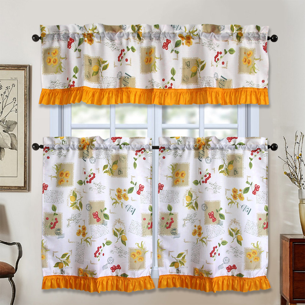 One Allium Way® 3Pc Rod Pocket Ruffled Kitchen Curtains Kitchen ...