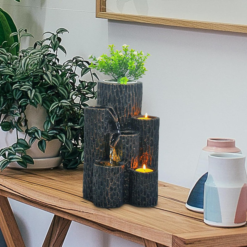 Ebern Designs Indoor Water Fountain 3 Tier Column Tabletop Fountain ...