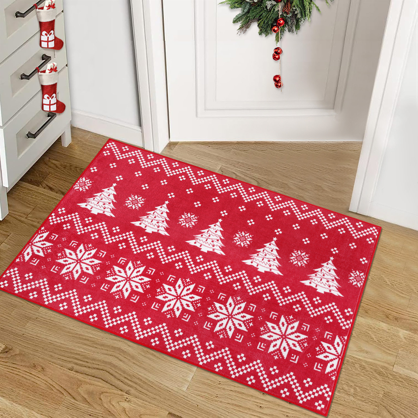 The Holiday Aisle® Christmas Decorative Area Rug Washable Modern Rug ...