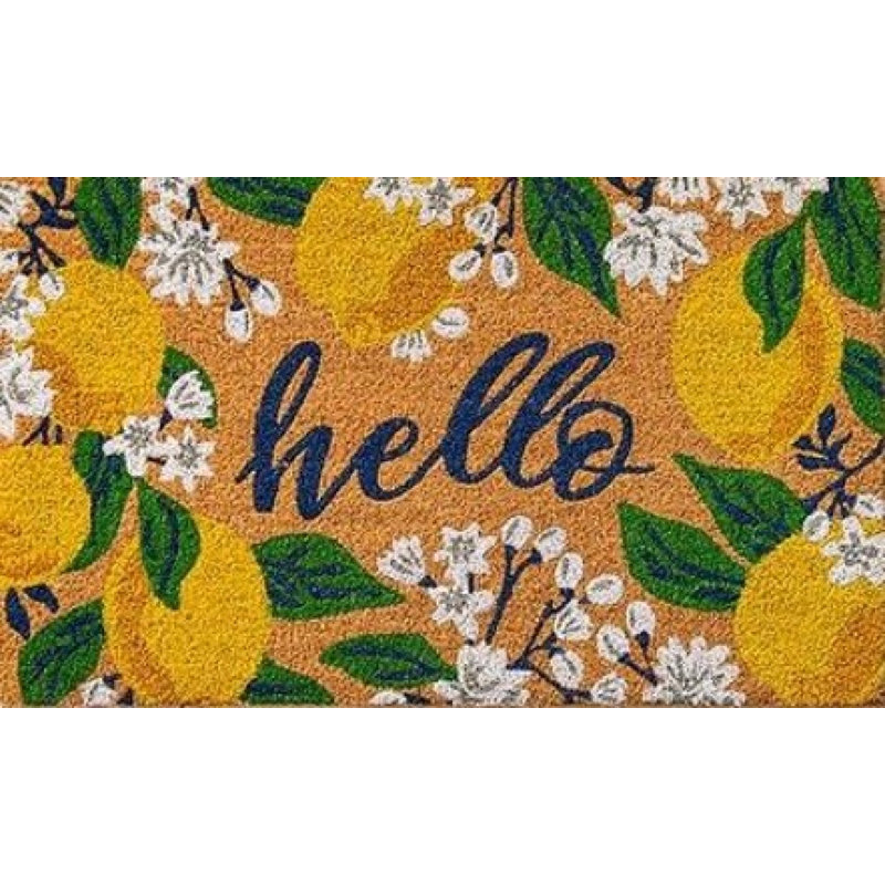 August Grove® Hello With Lemons And Flowers Doormat | Wayfair