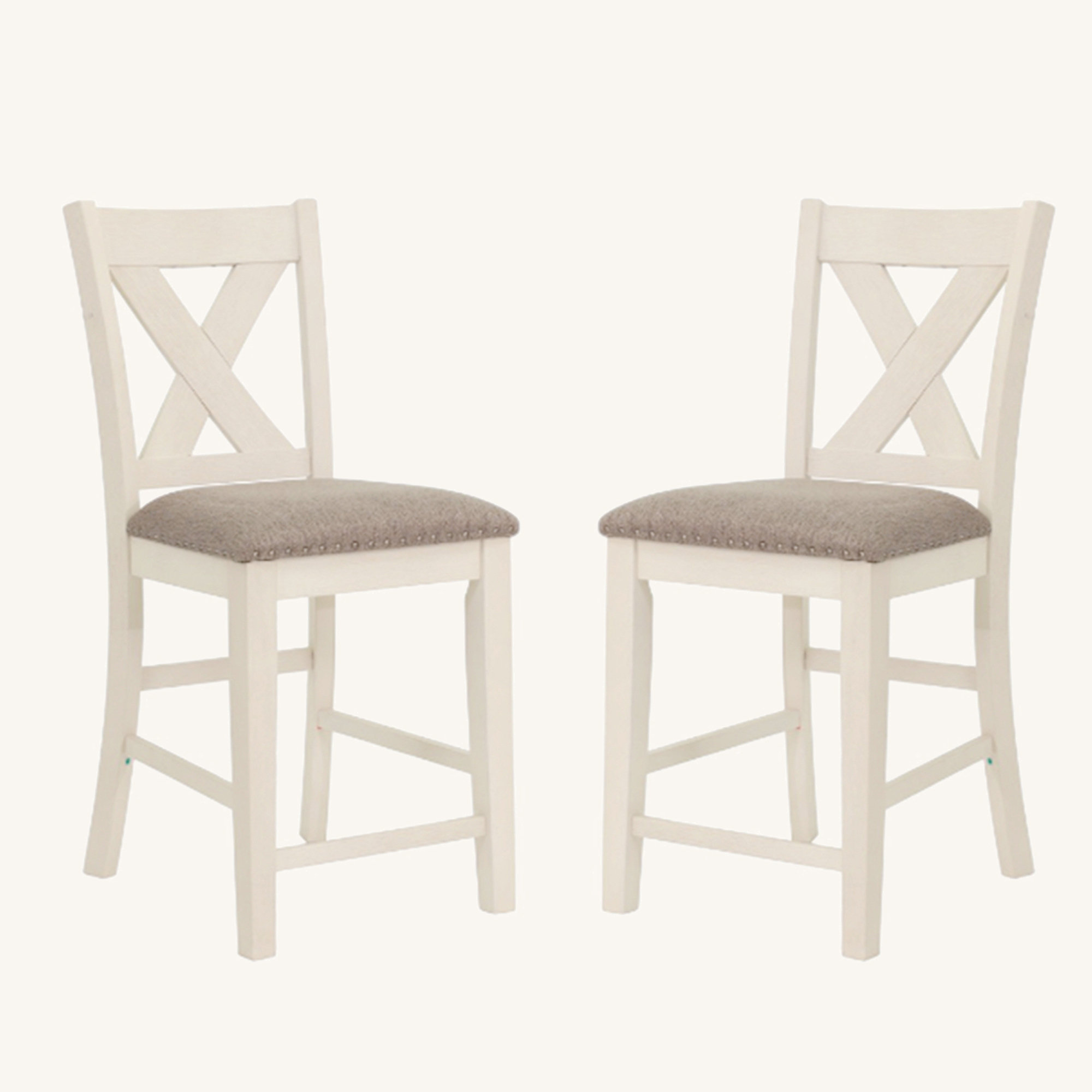 Gracie Oaks Set Of 2 Counter Hight Chairs With X-Cross Back, White And ...