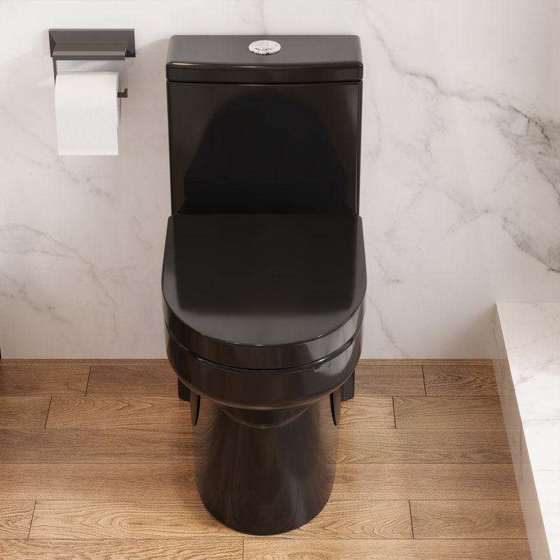 DeerValley Compact Toilets, Glossy Black One-Piece Toilet With High ...