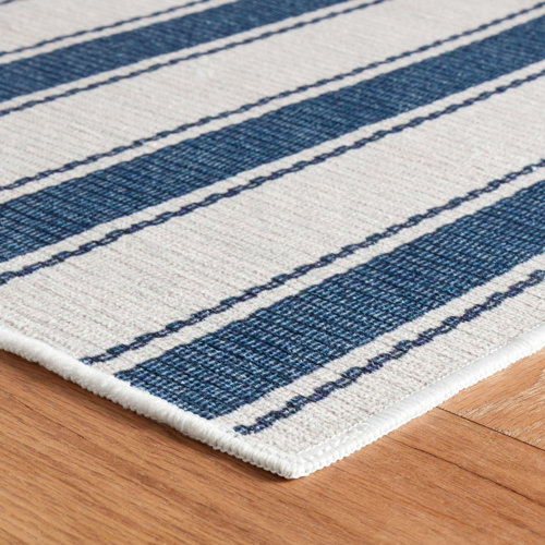 Dash and Albert Rugs Blue Awning Stripe Machine Washable Rug | Wayfair
