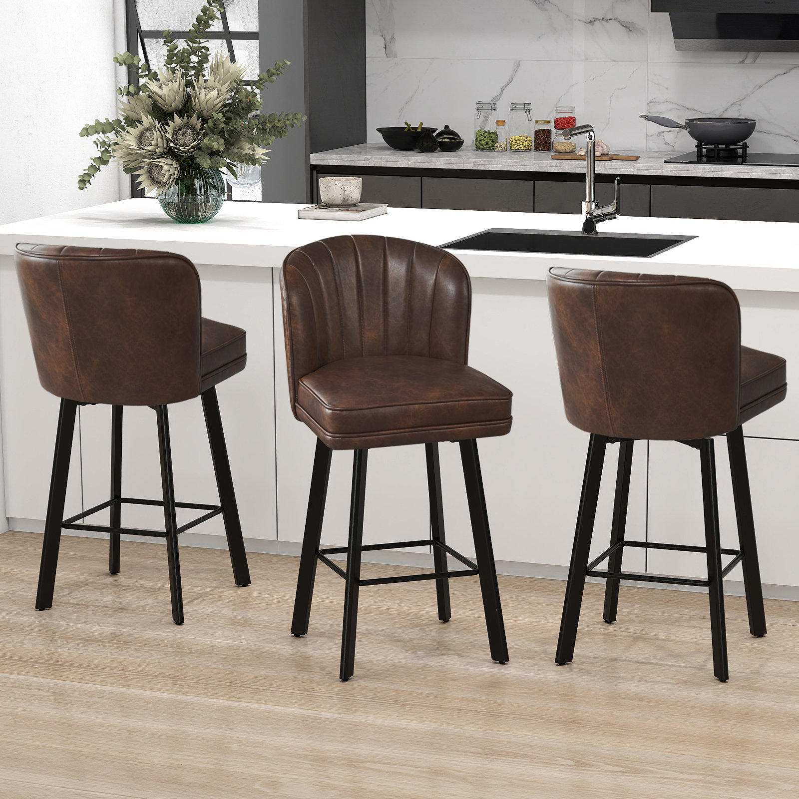 Hokku Designs Swivel Counter Height Bar Stools With Backs For Kitchen ...