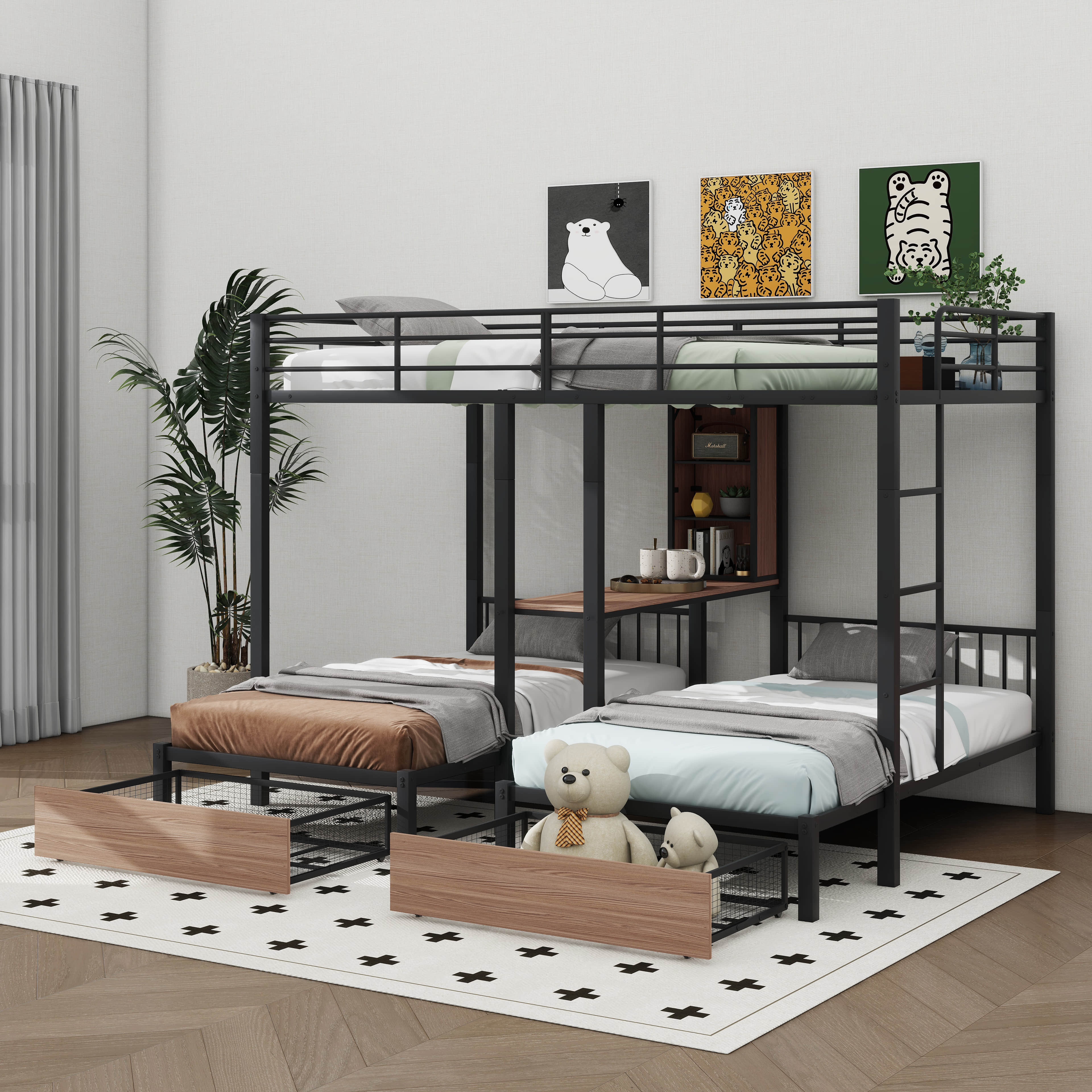 Mason & Marbles A Triple Bunk Bed Featuring A Full-Sized Top Bunk, Twin ...
