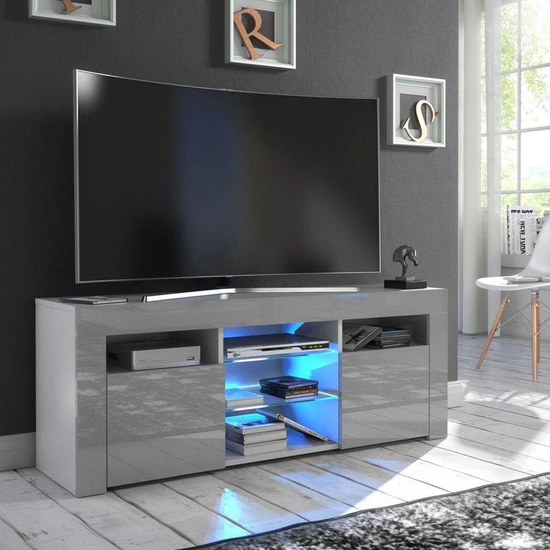 Furneo Puzzo Grey TV Stand for TVs up to 55in with Blue LED Lights ...