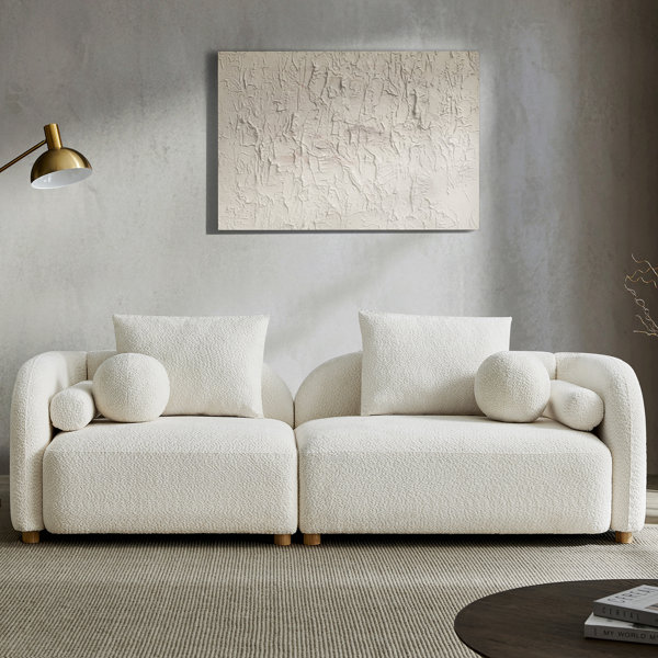 Latitude Run® Luna 91" Upholstered Boucle Sofa, Minilism Curve Couch ...