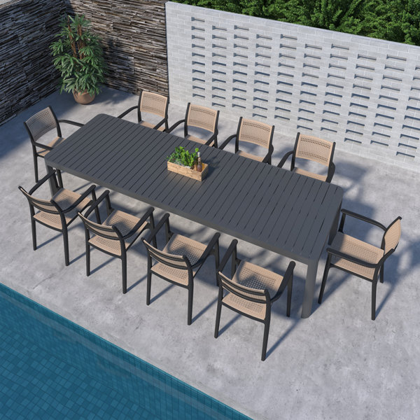 Hokku Designs Amazonia Milky Extendable 11Pc Outdoor Patio Aluminum And ...