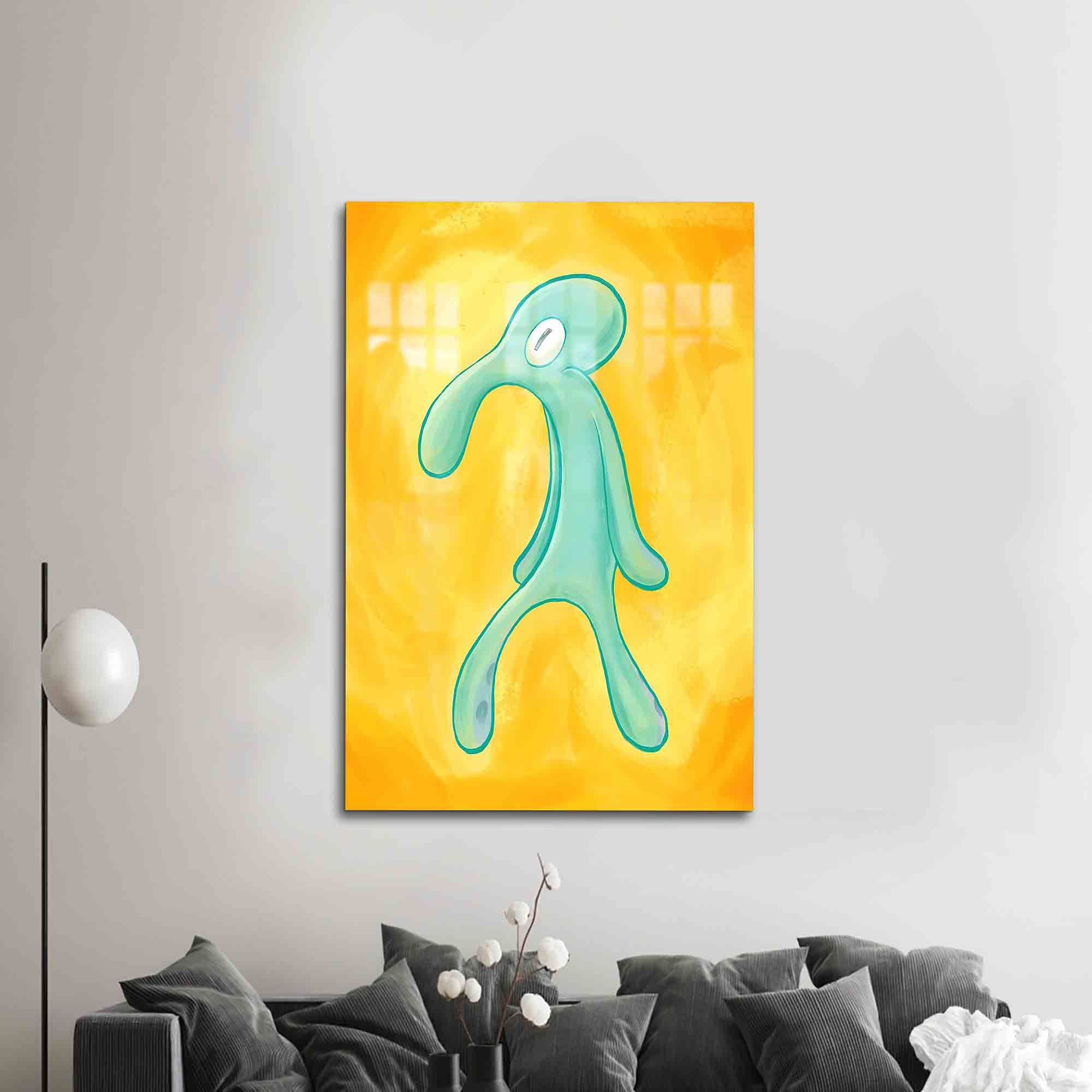Trinx Abstract Squidward Print On Tempered Glass Wall Art For Modern ...