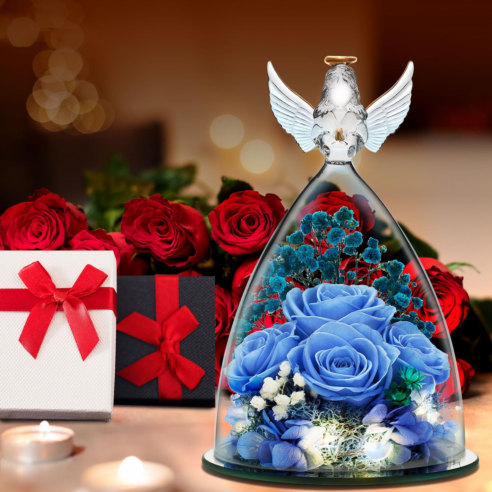 Primrue Artificial Plant Light Blue Angel Figurine | Wayfair