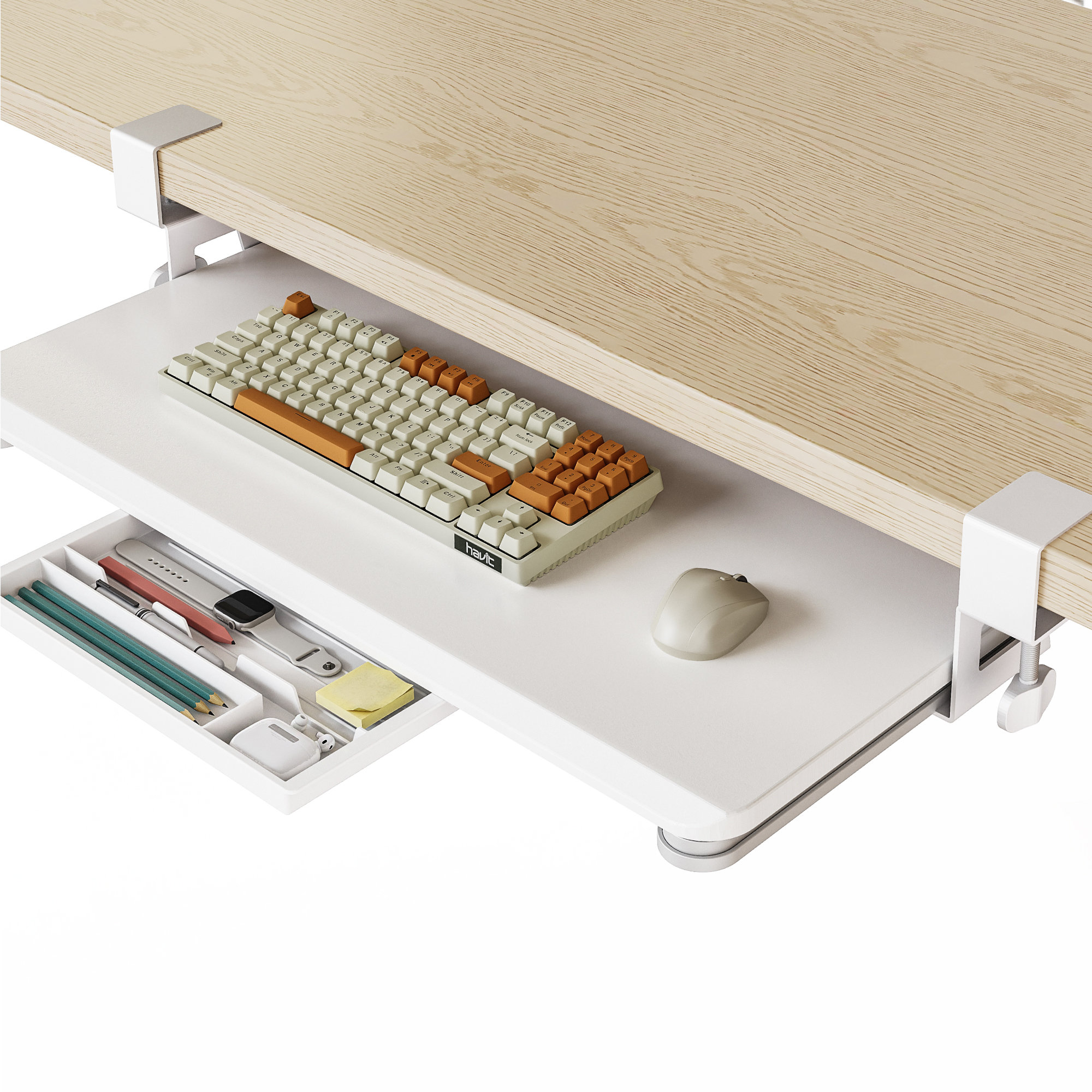 Ebern Designs Keyboard Tray Under Desk, Pull Out Keyboard & Mouse Tray ...